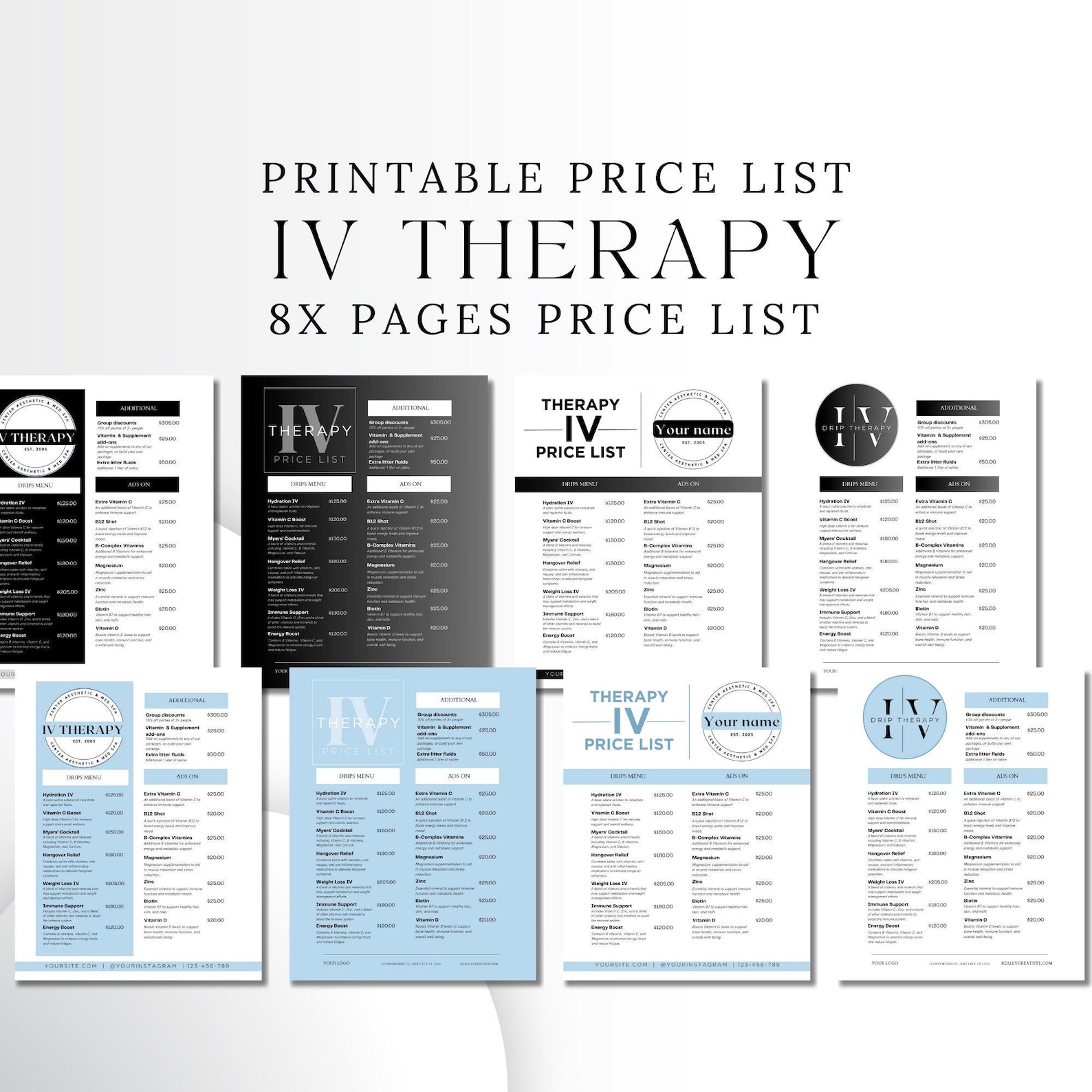 IV Therapy Price List Canva Menu | IV Hydration Template Price List, IV ...