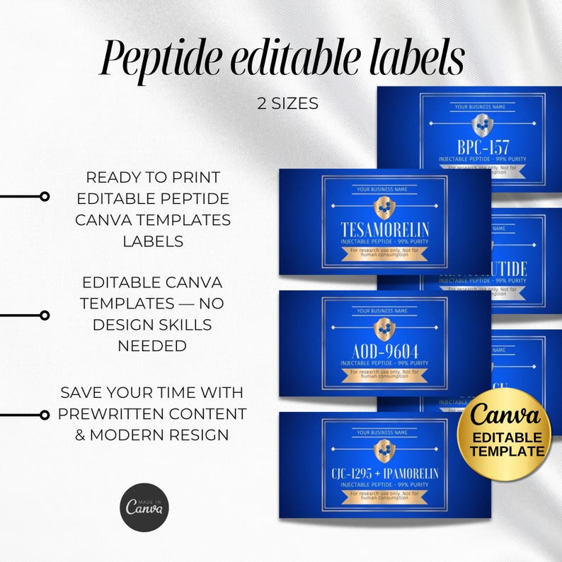 Peptide Label Template, Printable Label, Peptide Therapy Canva Template ...