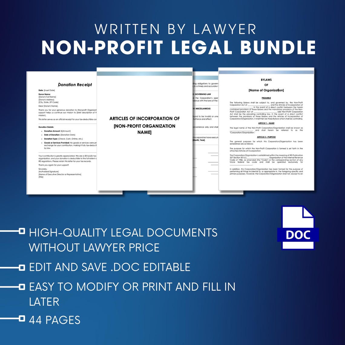 Non Profit Legal Forms Bundle, Non Profit Articles of Incorporation ...