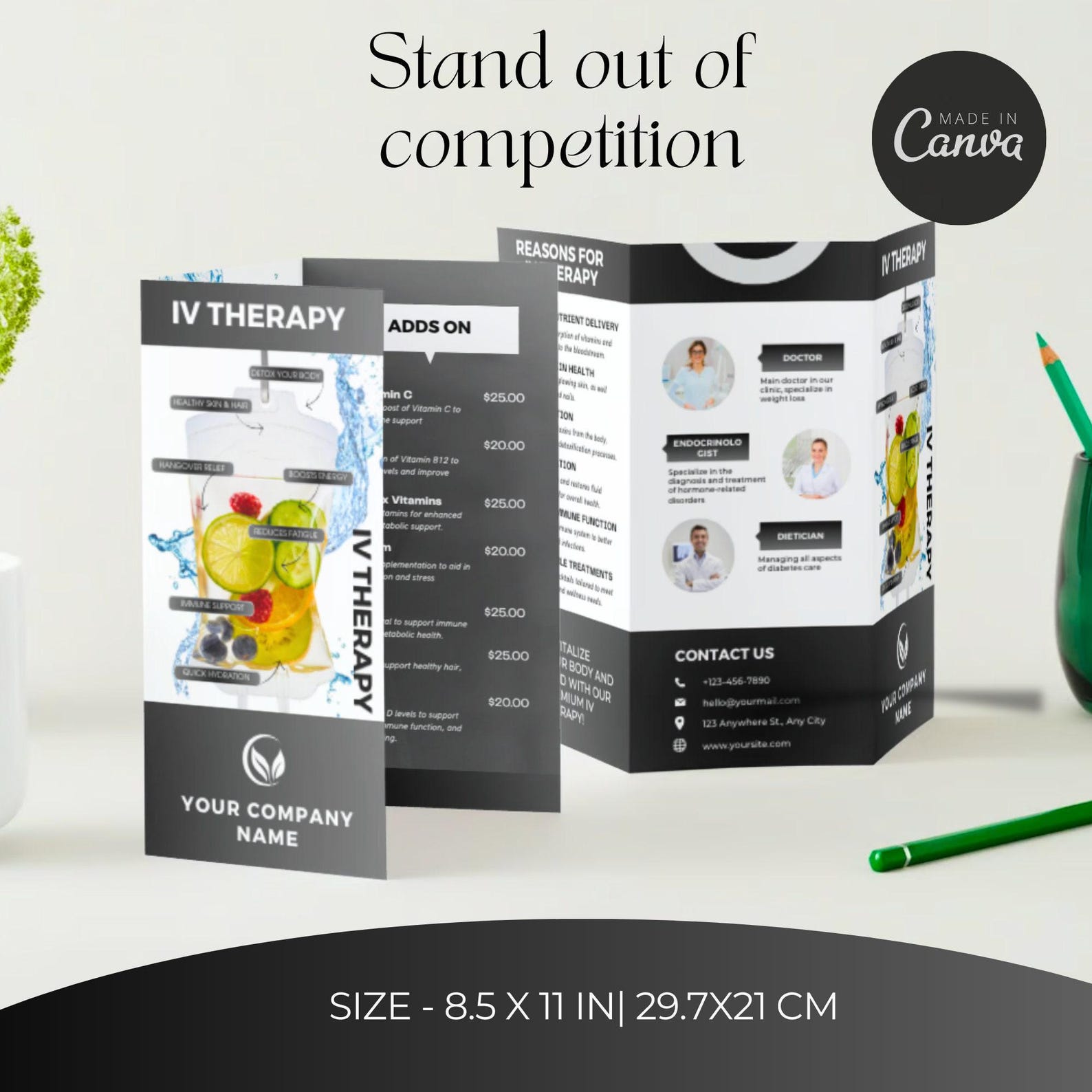 IV Vitamin Therapy Trifold Brochure Canva Template, IV Therapy Flyers ...