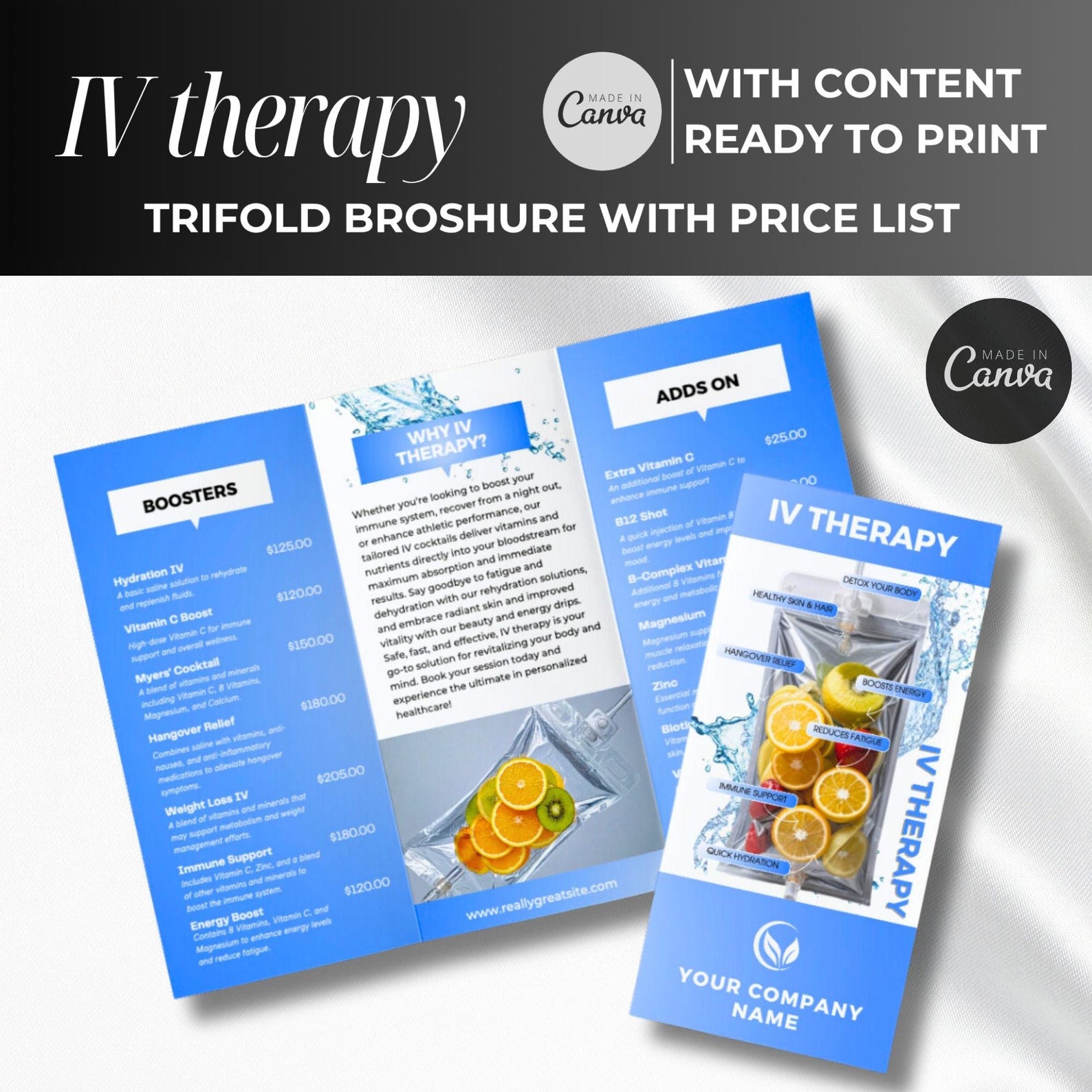 IV Vitamin Therapy Trifold Brochure Canva Template, IV Therapy Flyers ...