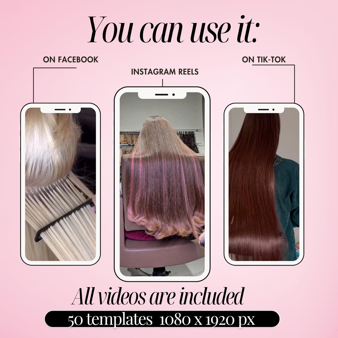 50 Hair Extensions Reels, Hair Extensions Instagram Video, Canva ...