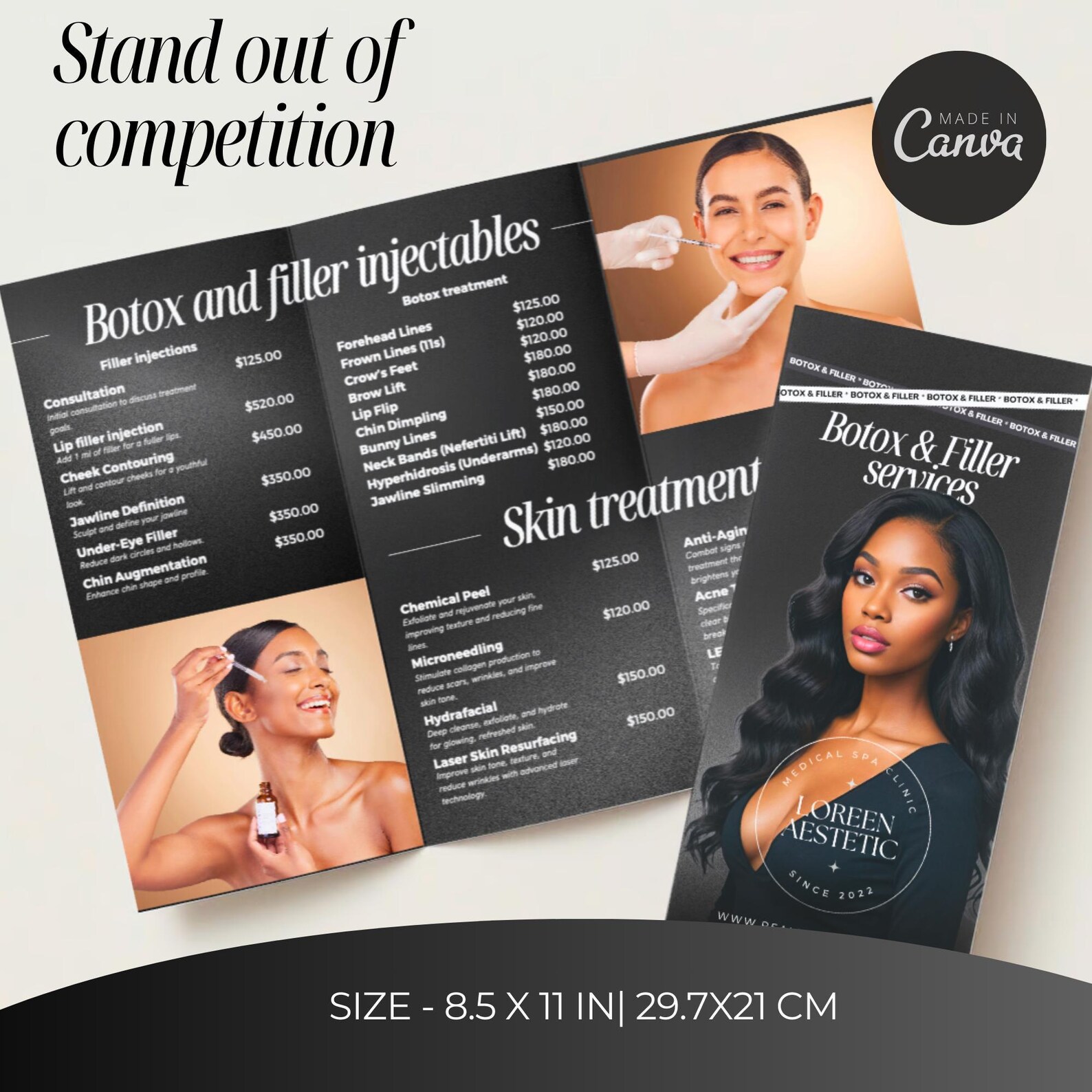 Botox and Filler Trifold Brochure, Nurse Injector Brochure, Med Spa ...