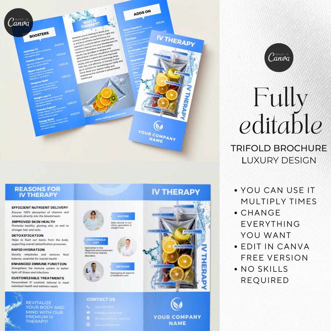 IV Vitamin Therapy Trifold Brochure Canva Template, IV Therapy Flyers ...