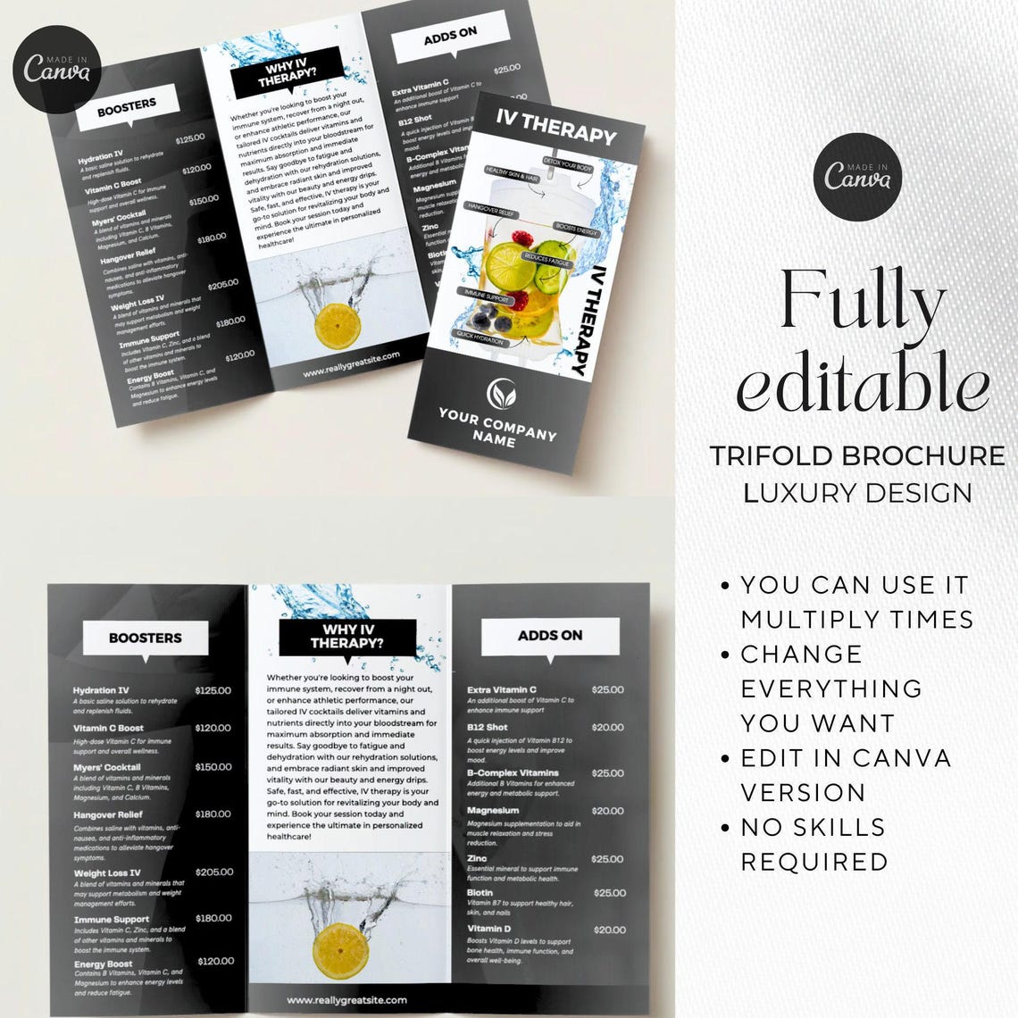 IV Vitamin Therapy Trifold Brochure Canva Template, IV Therapy Flyers ...