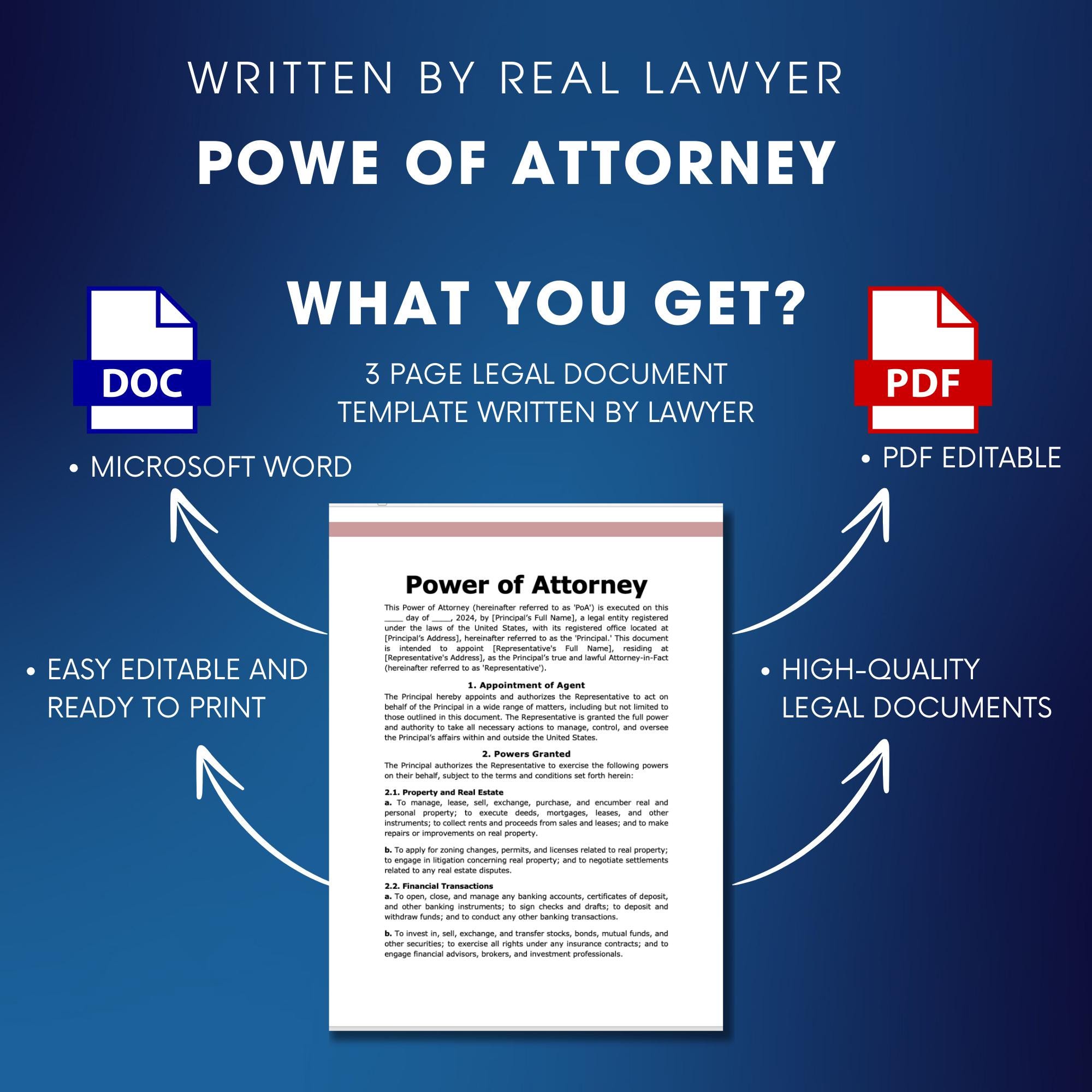 Power of Attorney, Durable Power of Attorney, Template, Document ...