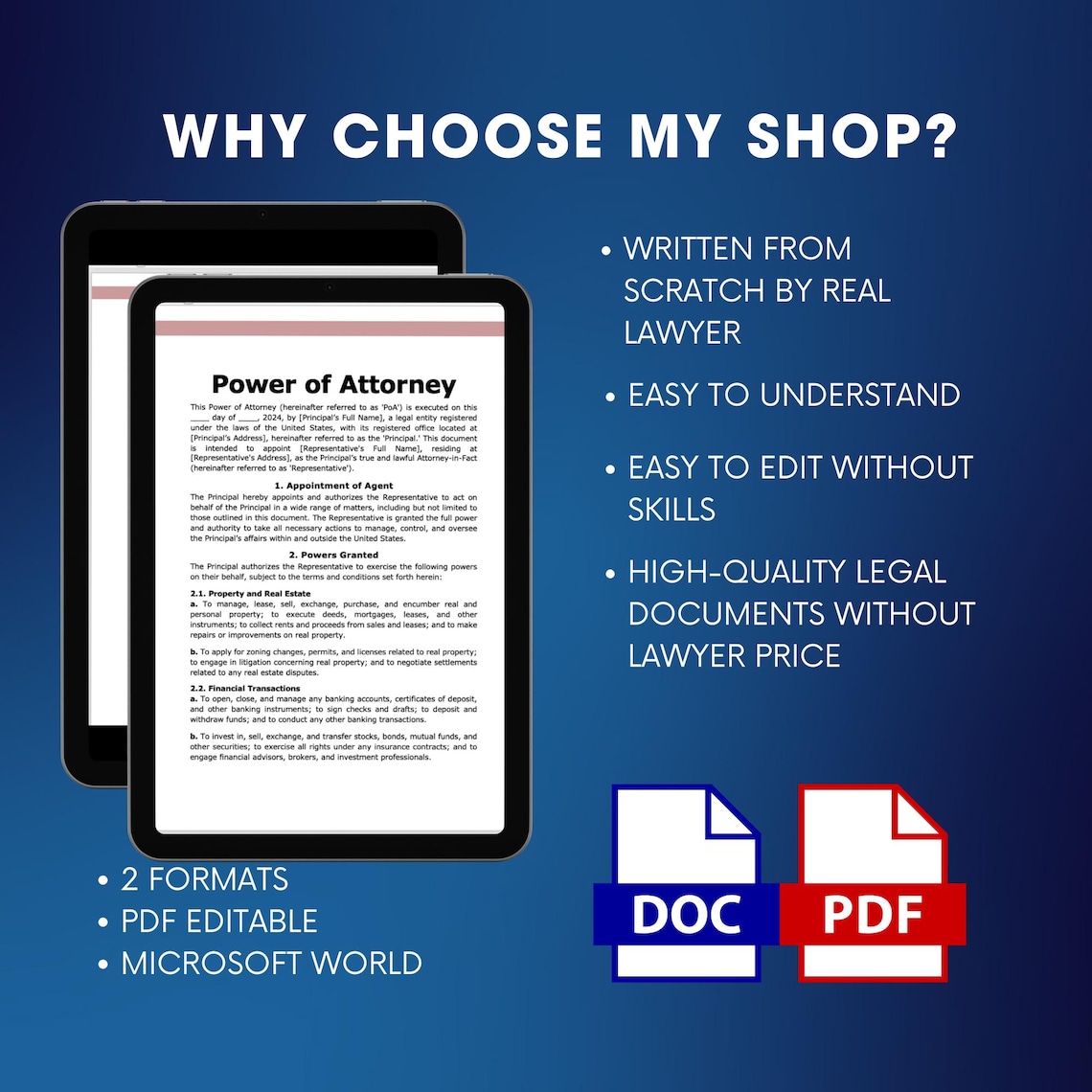 Power of Attorney, Durable Power of Attorney, Template, Document ...