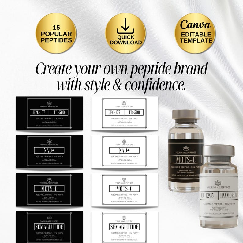 Peptide Label Template, Printable Label, Peptide Therapy Canva Template ...