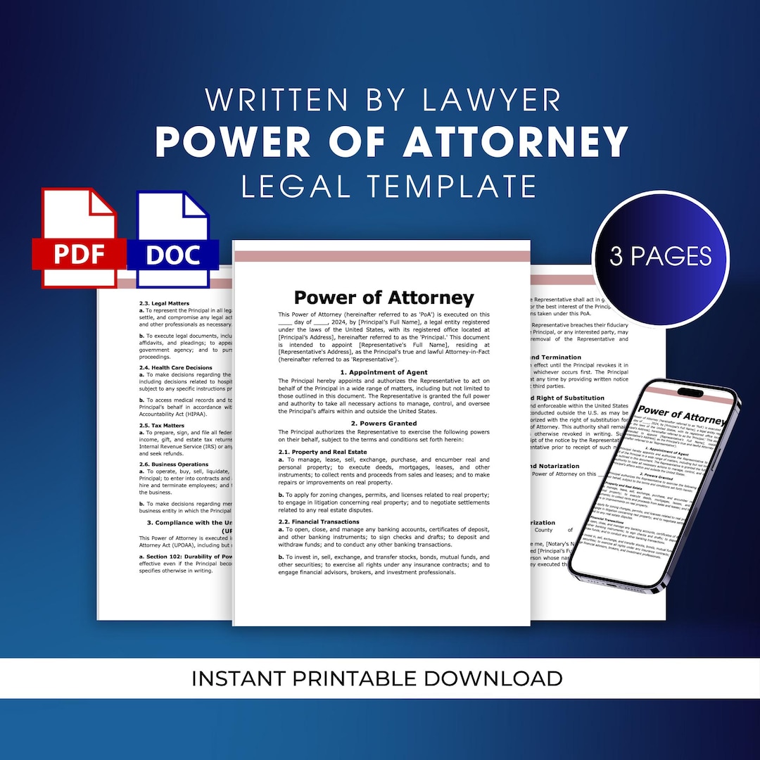 Power of Attorney, Durable Power of Attorney, Template, Document ...