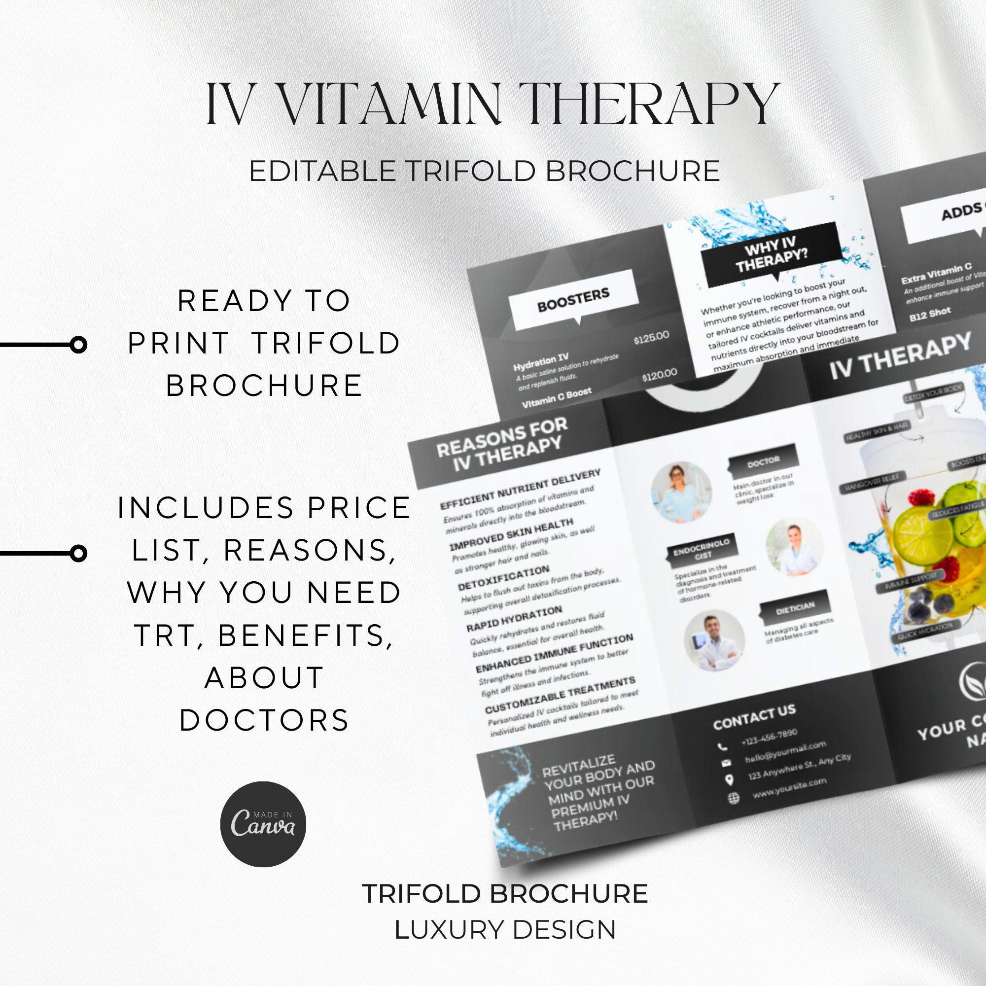 IV Vitamin Therapy Trifold Brochure Canva Template, IV Therapy Flyers ...