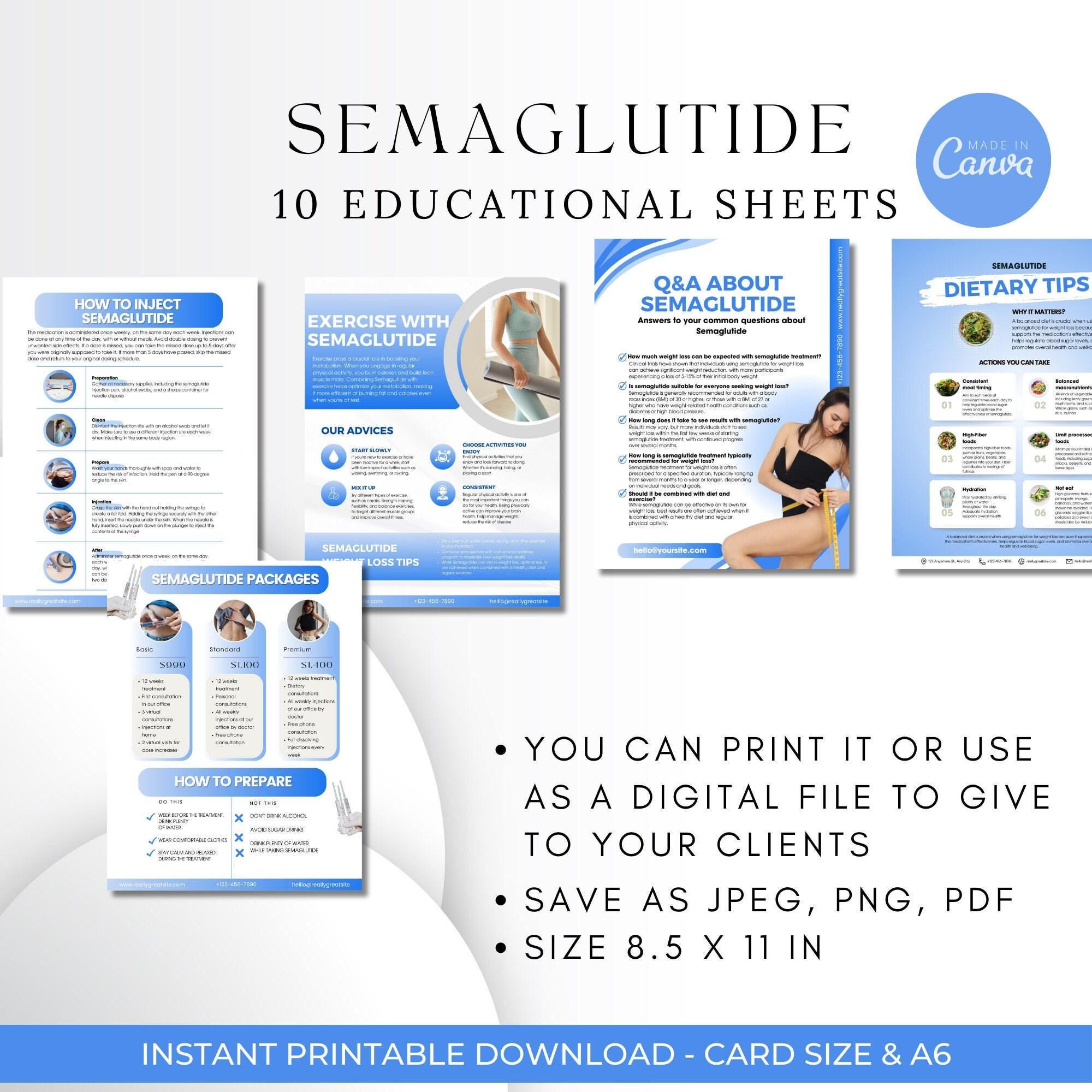 Semaglutide Educational Sheet Template, Semaglutide Canva Posts, Weight ...