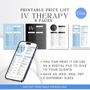 IV Therapy Price List Canva Menu | IV Hydration Template Price List, IV ...