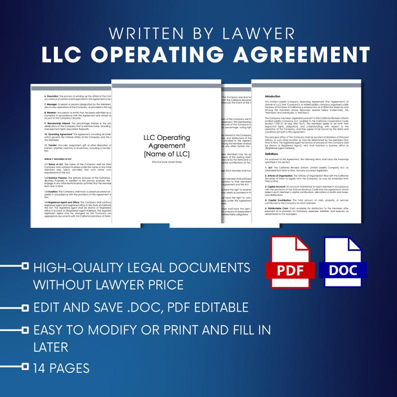 LLC Operating Agreement Form Multi Member LLC Operating Agreement ...