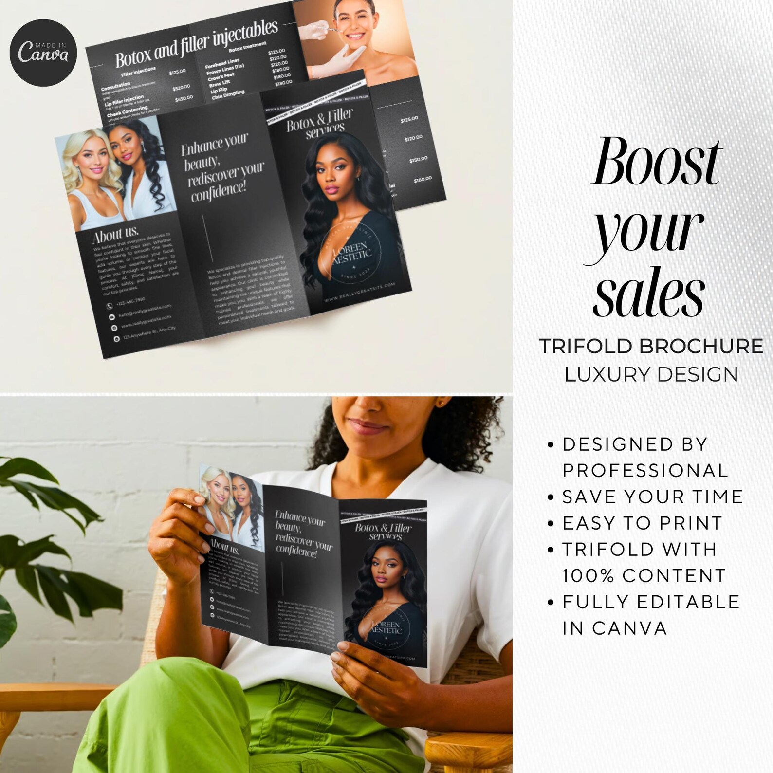 Botox and Filler Trifold Brochure, Nurse Injector Brochure, Med Spa ...