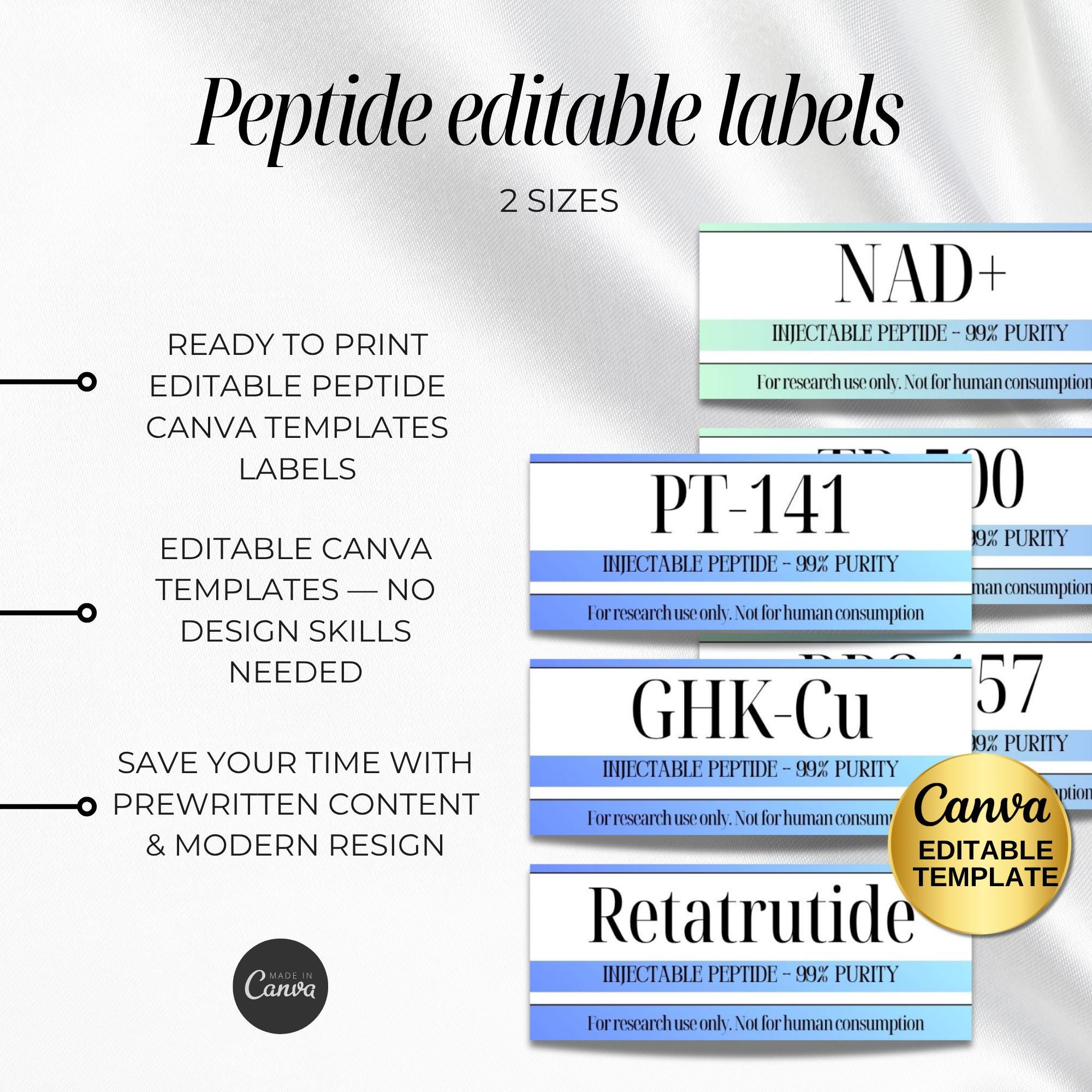 Peptide Label Template, Printable Label, Peptide Therapy Canva Template ...