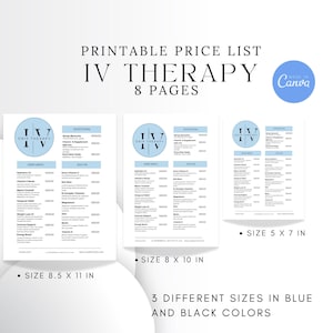 IV Therapy Price List Canva Menu | IV Hydration Template Price List, IV ...