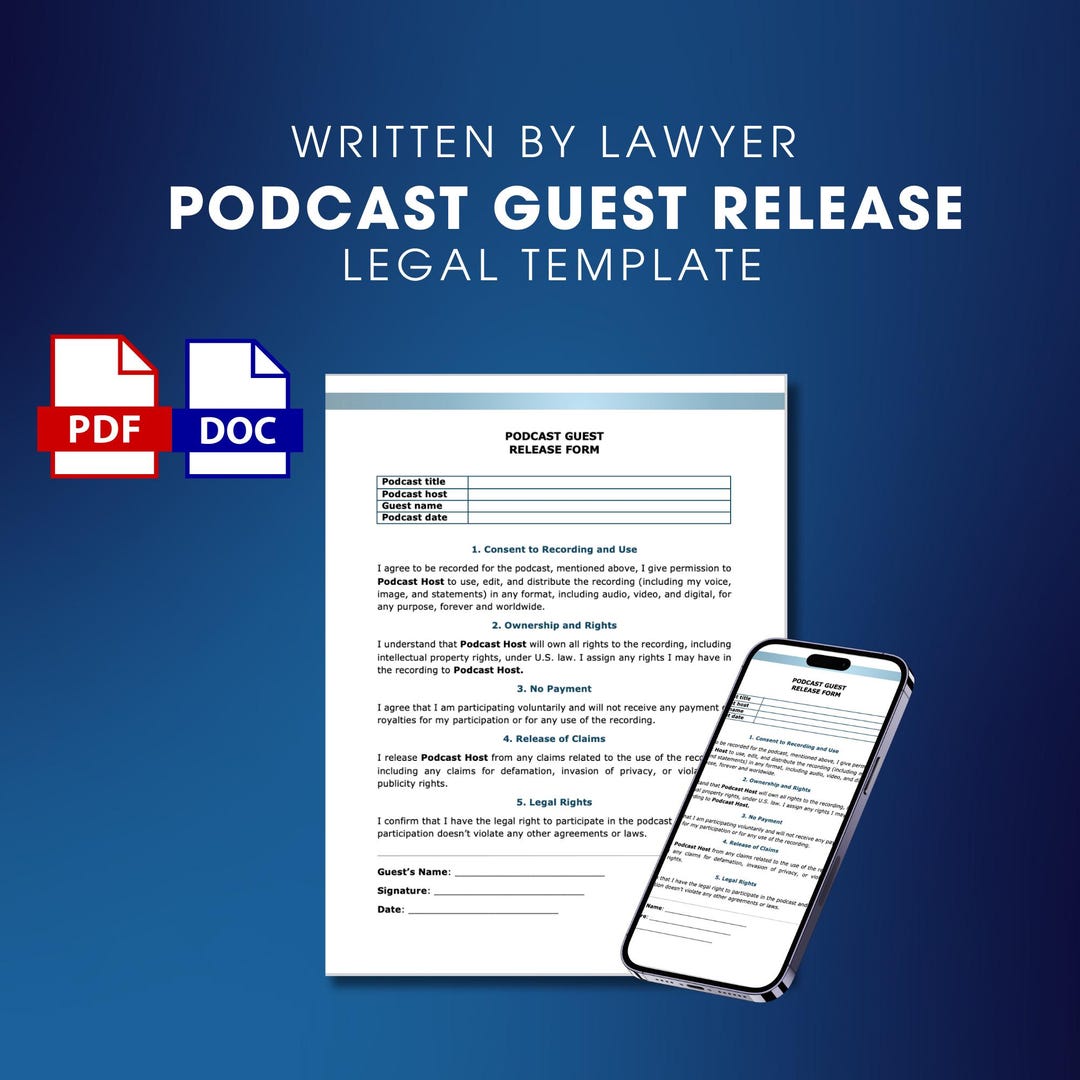 Podcast Guest Release Form, Podcast Release Template, Release Form ...