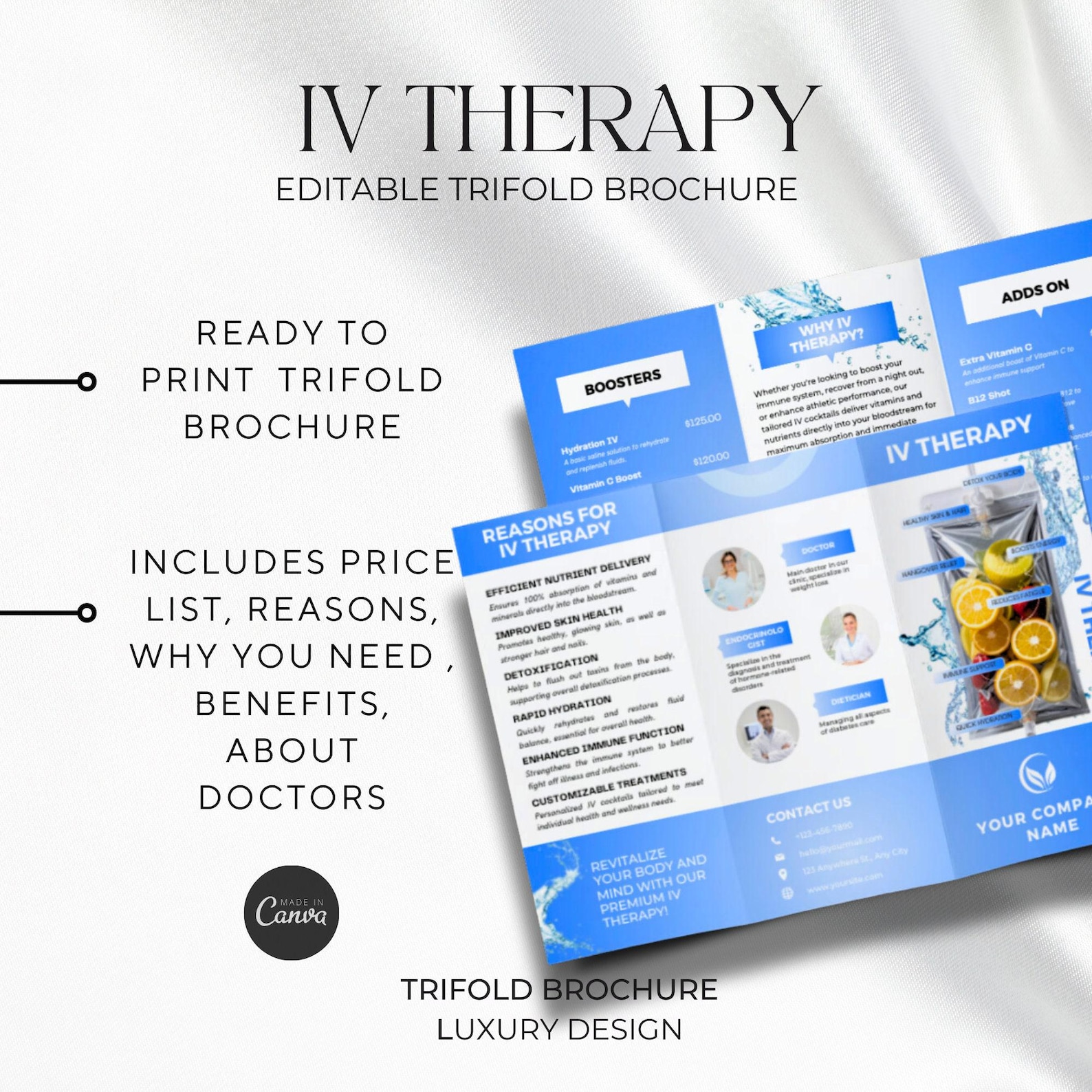 IV Vitamin Therapy Trifold Brochure Canva Template, IV Therapy Flyers ...