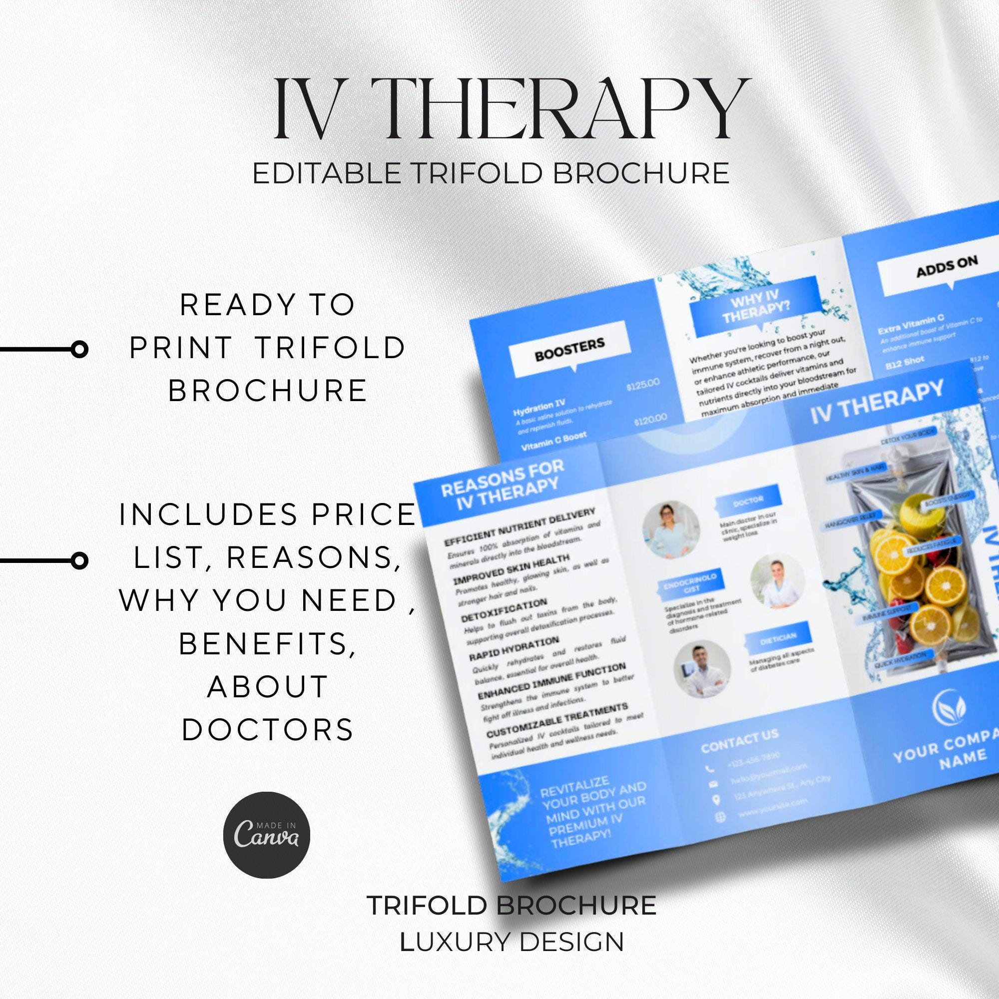 IV Vitamin Therapy Trifold Brochure Canva Template, IV Therapy Flyers ...