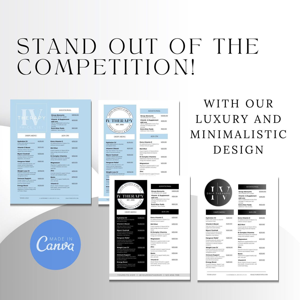 IV Therapy Price List Canva Menu | IV Hydration Template Price List, IV ...
