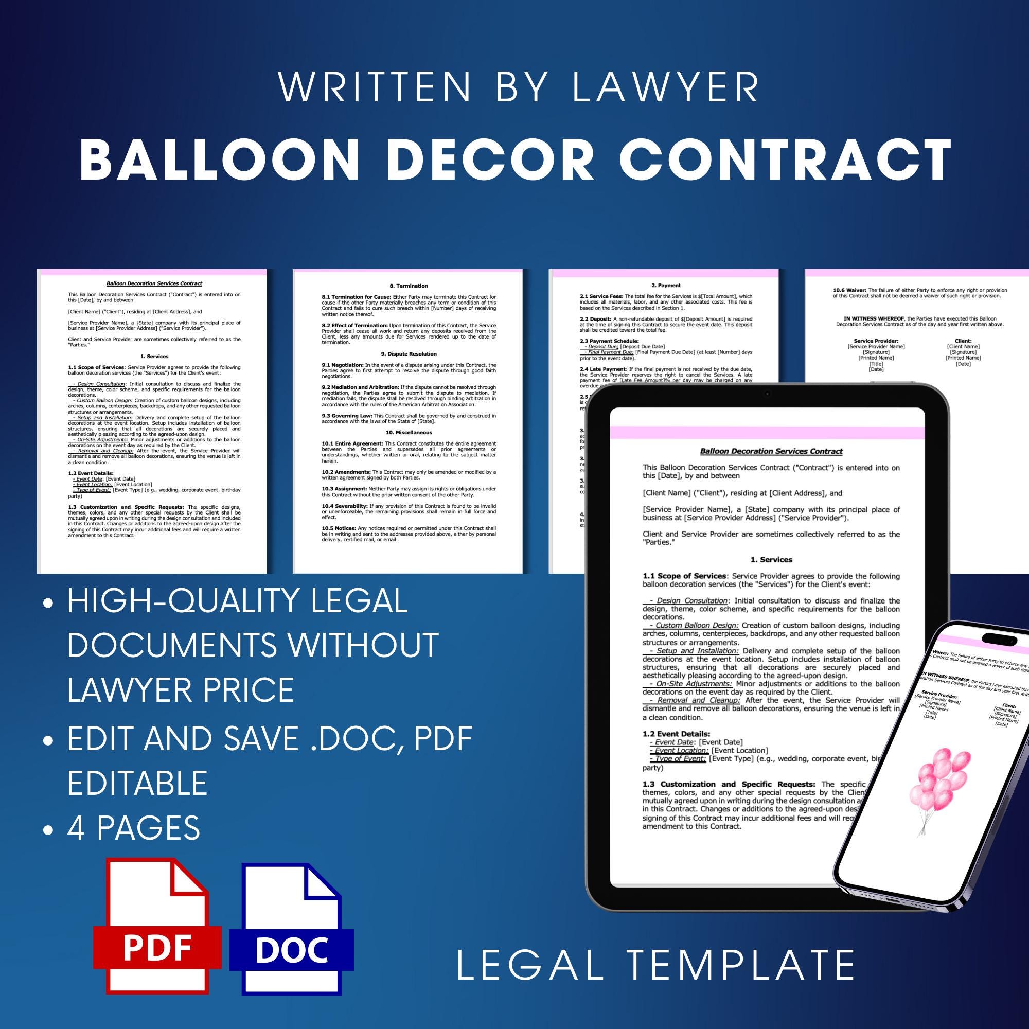 Balloon Artist Contract Template, Balloon Decor Contract, Balloon Decor ...