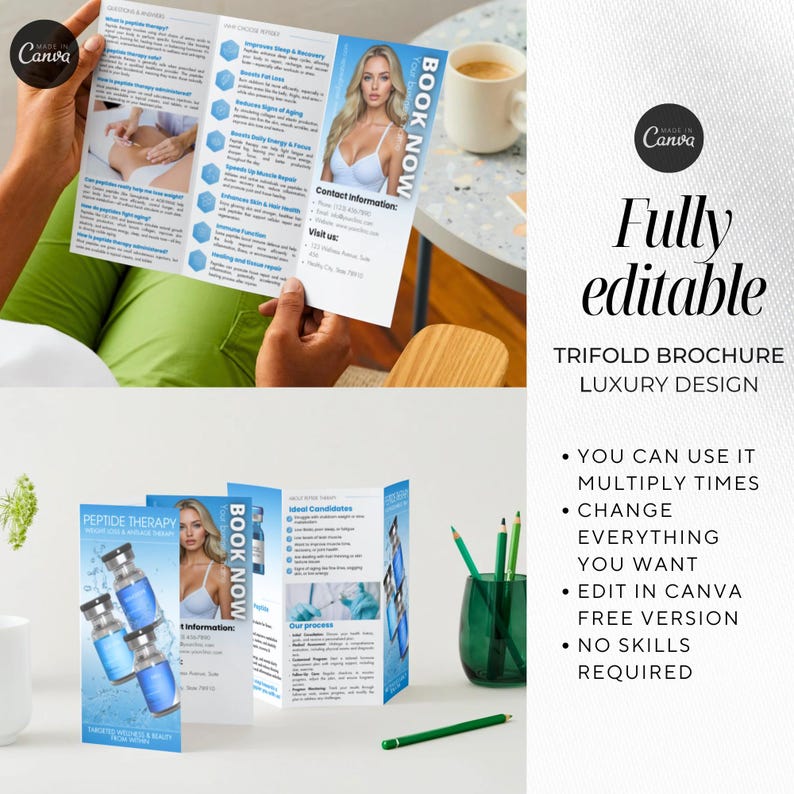 Peptide Therapy Trifold Brochure, Weight Loss Trifold Canva Template, Peptide Therapy Flyer ...