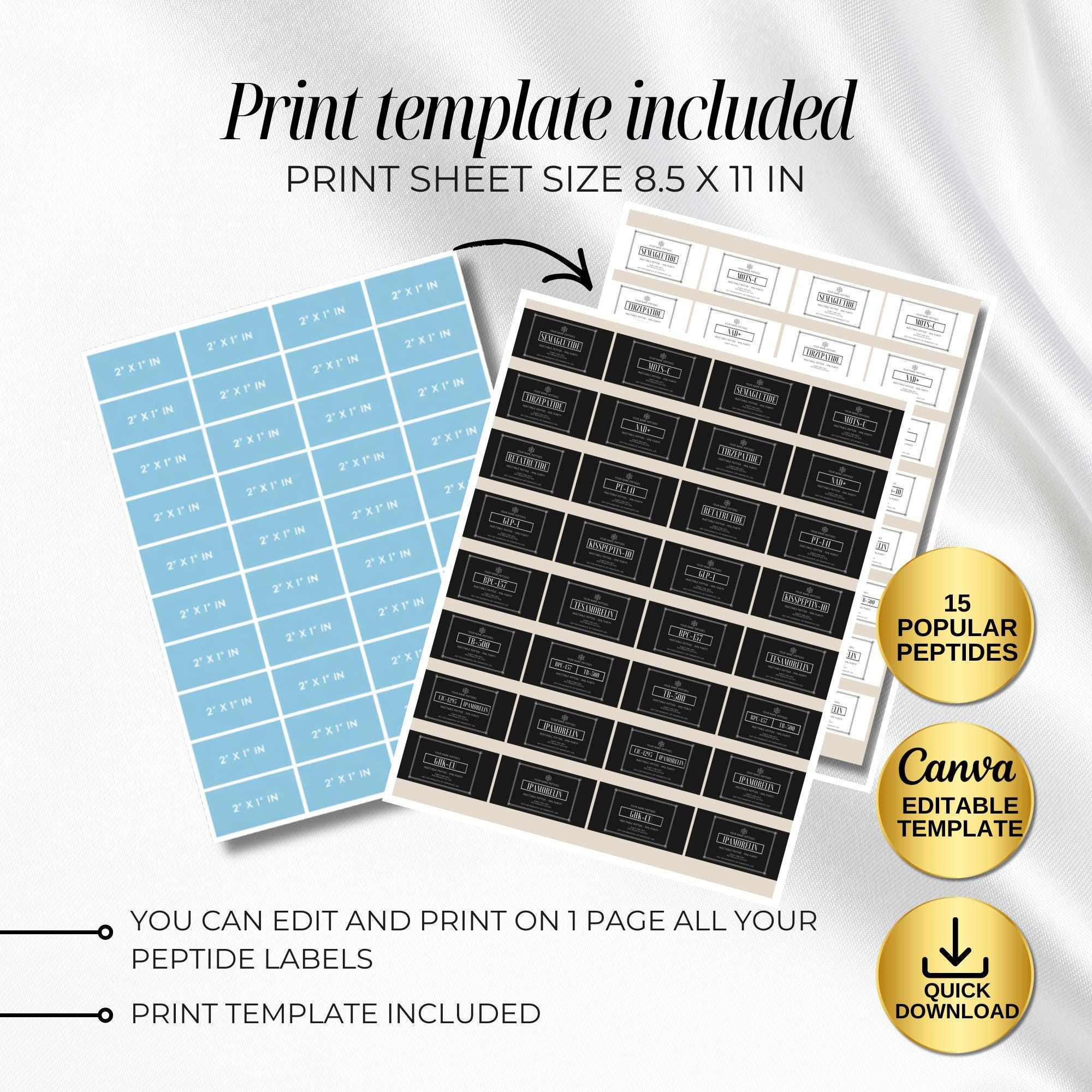 Peptide Label Template, Printable Label, Peptide Therapy Canva Template ...