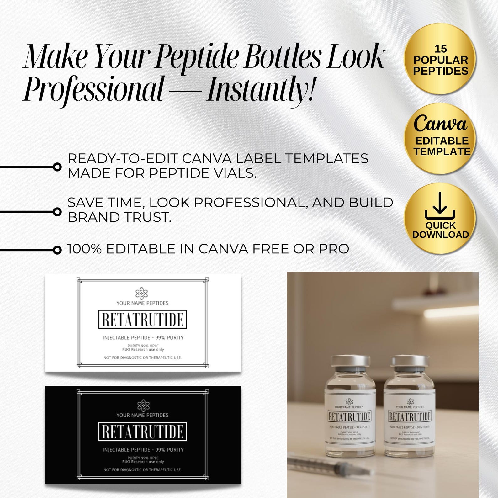 Peptide Label Template, Printable Label, Peptide Therapy Canva Template ...