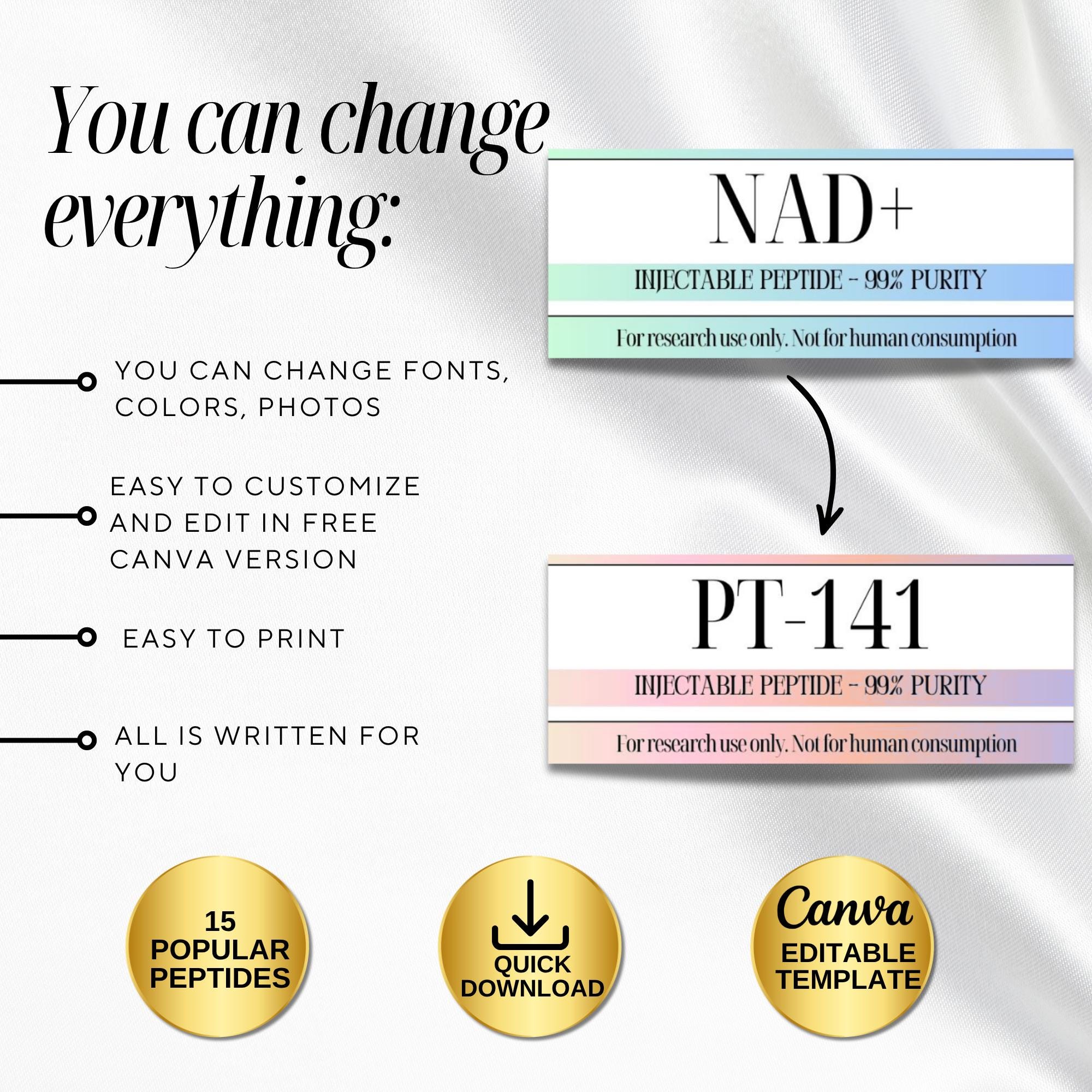 Peptide Label Template, Printable Label, Peptide Therapy Canva Template ...