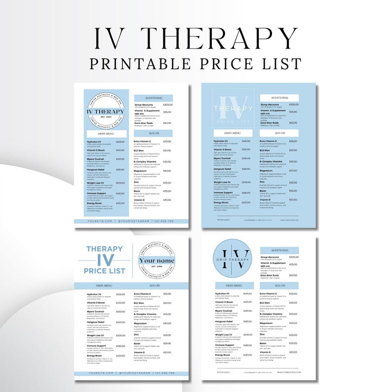 IV Therapy Price List Canva Menu | IV Hydration Template Price List, IV ...