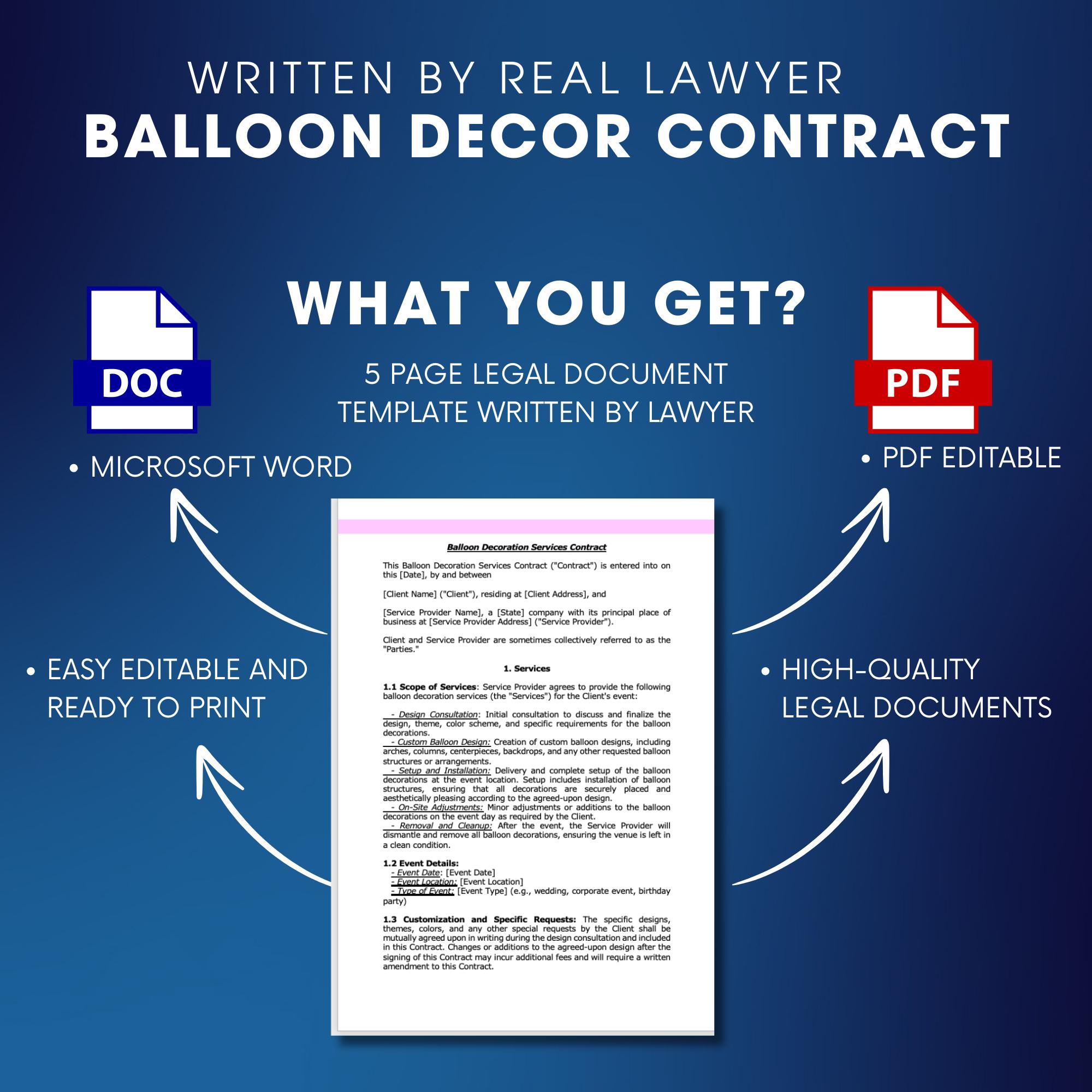Balloon Artist Contract Template, Balloon Decor Contract, Balloon Decor ...