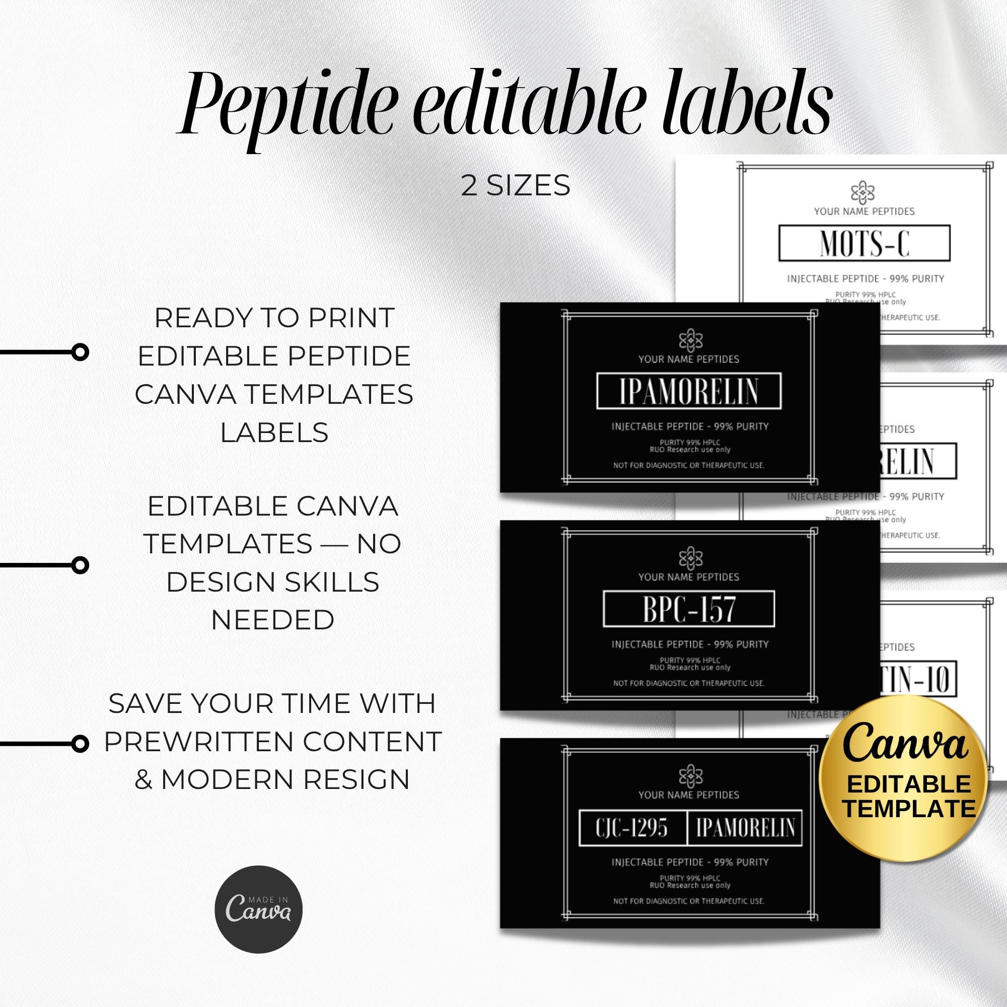 Peptide Label Template, Printable Label, Peptide Therapy Canva Template ...