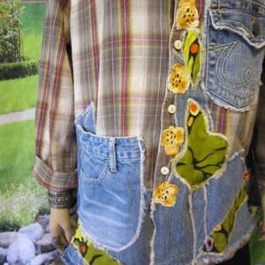 Boyfriend Upcycled Shirt, Reconstructed, Boho, Patchwork, Country Plaid ...