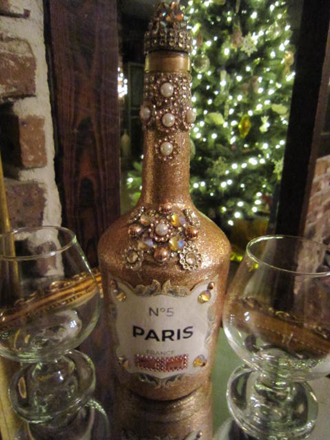 Glam Rose Gold Paris Bottle: Rhinestone & Pearl Decor - Etsy