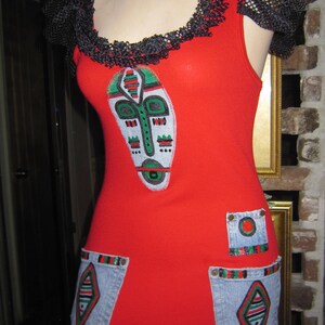 Art to Wear Ethnic Tank Top, Red Artsy Tank Top, Reworked Top, Unique ...