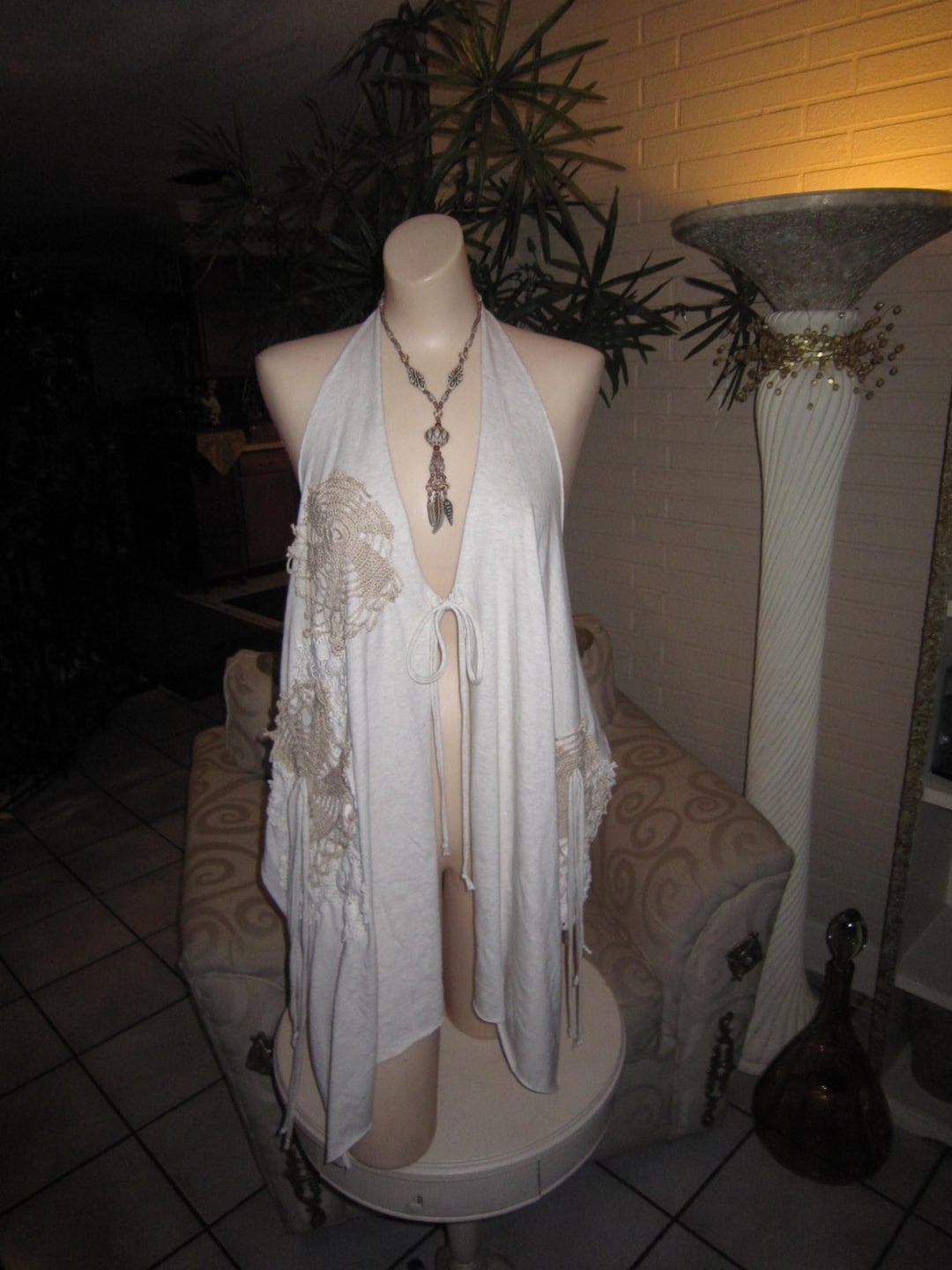 Upcycled Vest, Halter Top, Lagenlook Top, Cottage Chic, Mori Girl ...