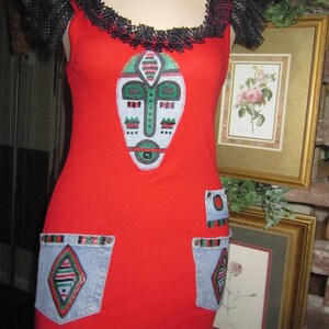 Art to Wear Ethnic Tank Top, Red Artsy Tank Top, Reworked Top, Unique ...