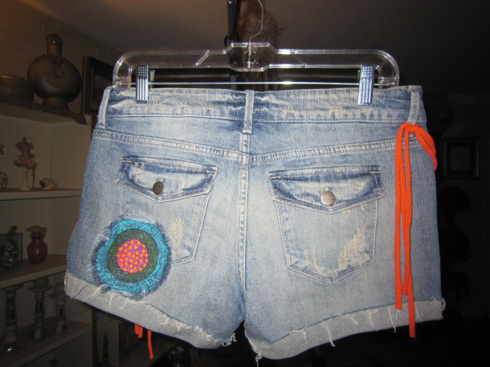 Upcycled Denim Shorts Patches Hippie Shorts Distress Art | Etsy