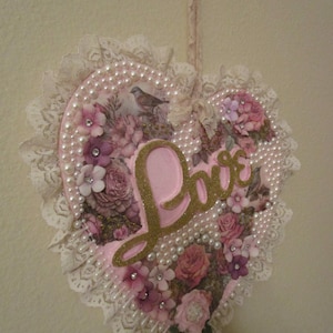 Shabby Chic Wooden Hanging Heart, Home Decor, Hand Painted Pink Heart ...
