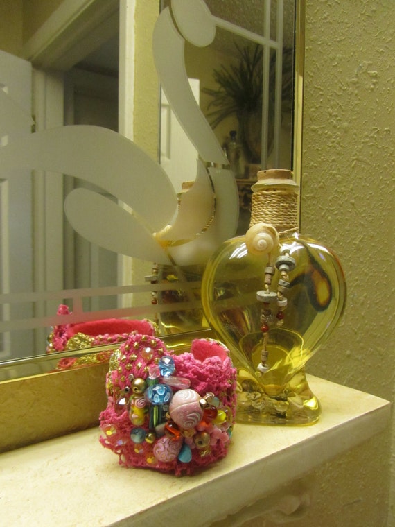 Pink Beaded Cuff tattered Lace Boho Mixed Media Boho Cuff | Etsy