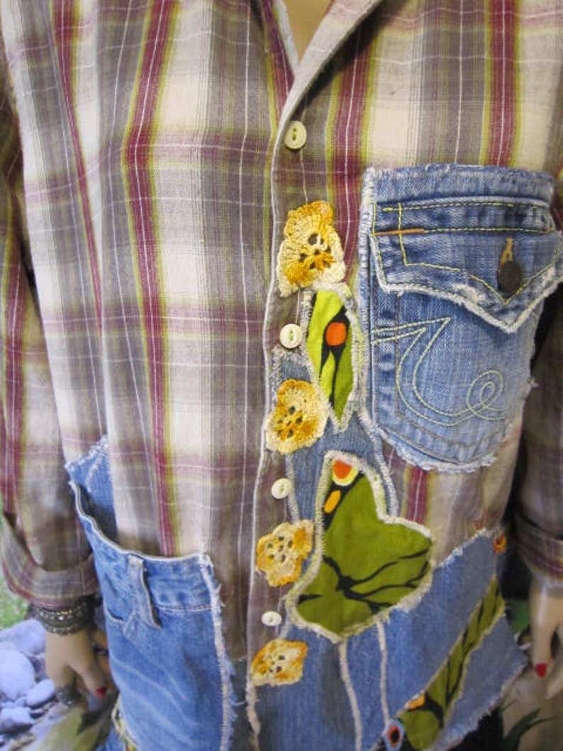 Boyfriend Upcycled Shirt Reconstructed Boho Patchwork - Etsy