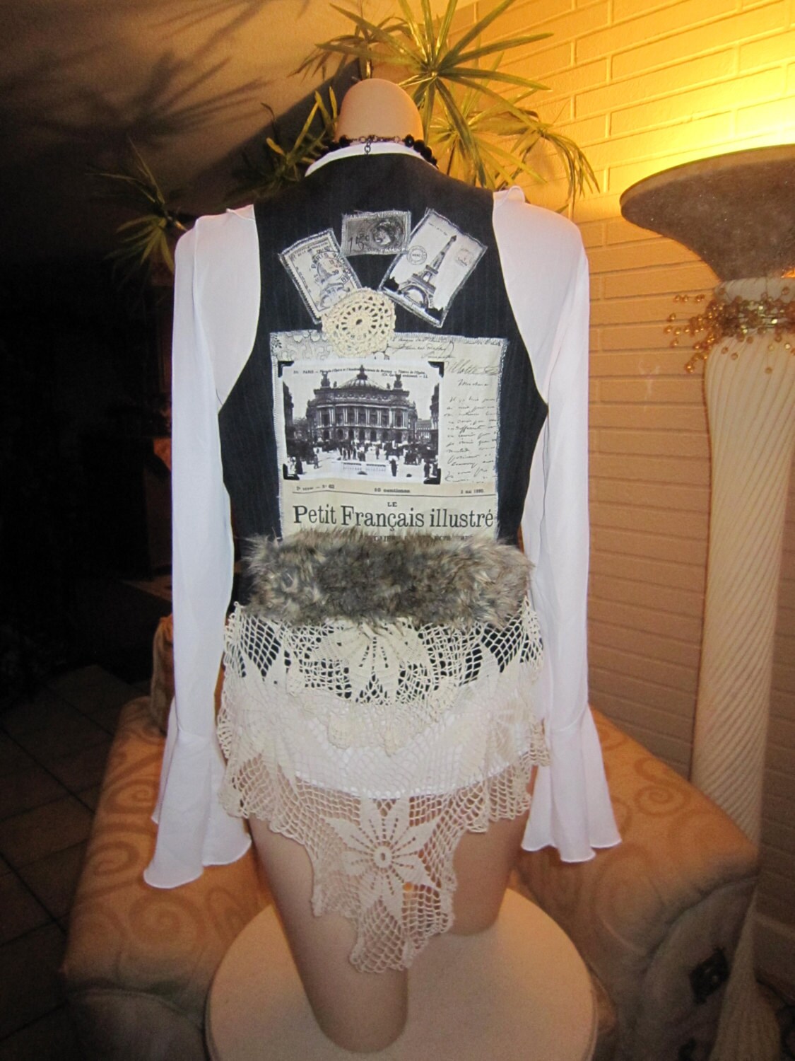 Memories of PARIS Upcycled Reworked Vest Faux Fur Parisian | Etsy