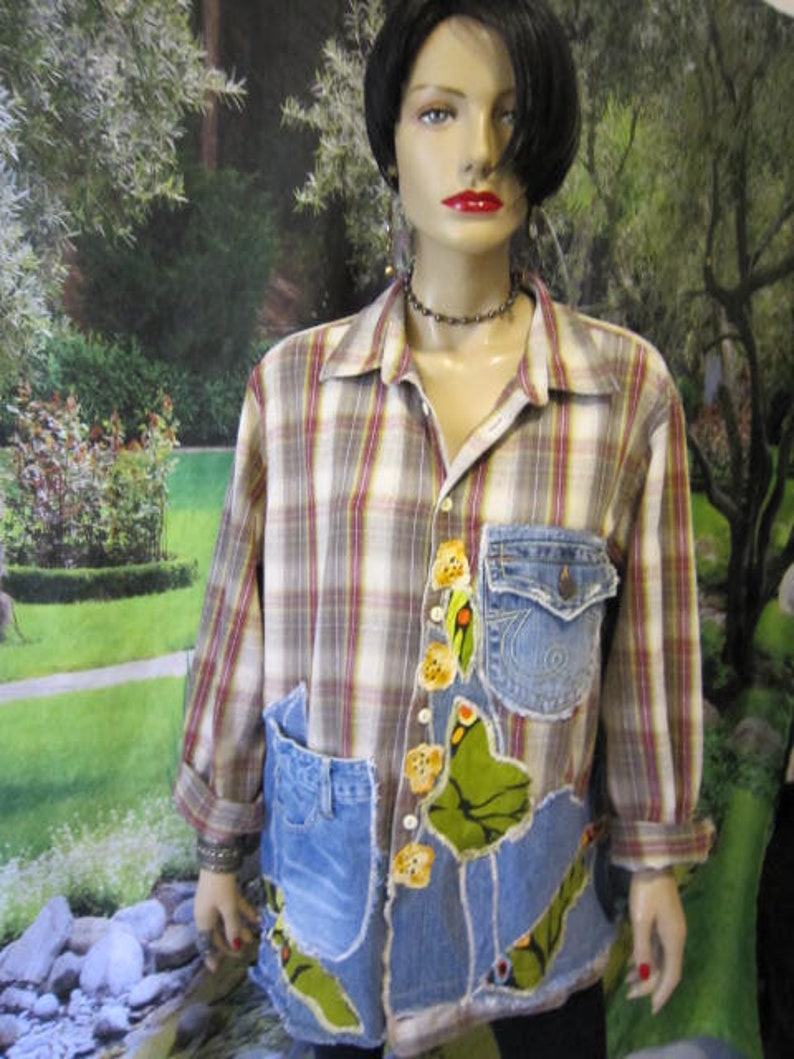 Boyfriend Upcycled Shirt Reconstructed Boho Patchwork - Etsy