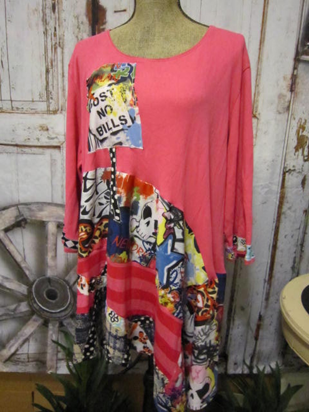 3X Graffiti Upcycled Top, Reconstructed, Boho, Patchwork, Unique Top ...