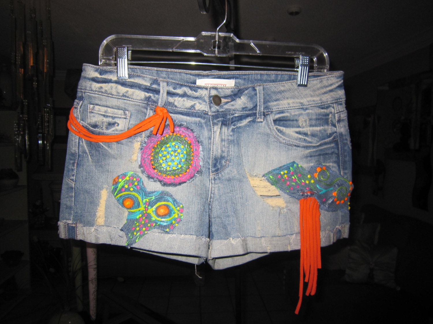 Upcycled Denim Shorts Patches Hippie Shorts Distress Art | Etsy