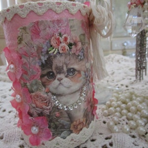 Shabby Chic Cat, Decorative Can, Embellished Can, Recycled Can, Home ...