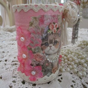 Shabby Chic Cat, Decorative Can, Embellished Can, Recycled Can, Home ...
