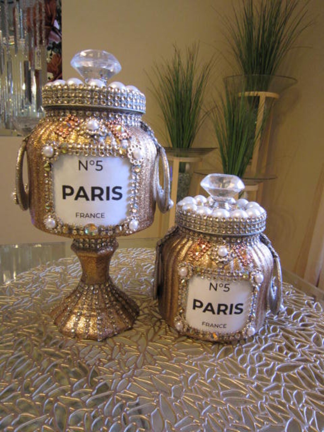 Glam Rose Gold Jar Set, Decorative Bling Jar Set, Glam Bling Decor ...