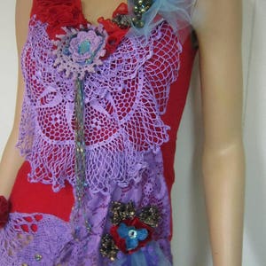 Unique Red Top, Art to Wear, Rib Top , Whimsy Top, Gypsy, Sequin ...