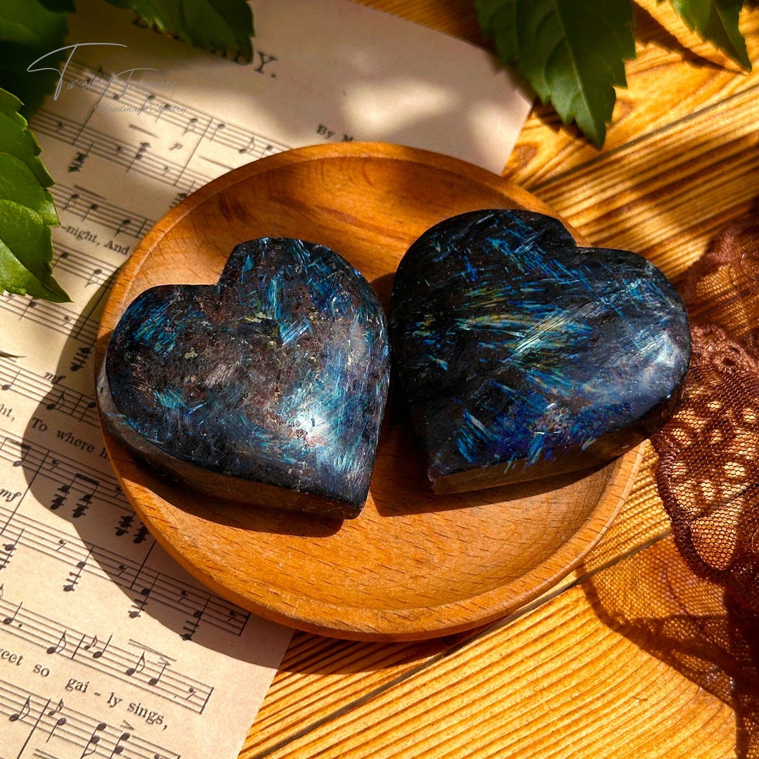 Large Arfvedsonite Heart Shape Carved Stone / Blue Firework Flash ...